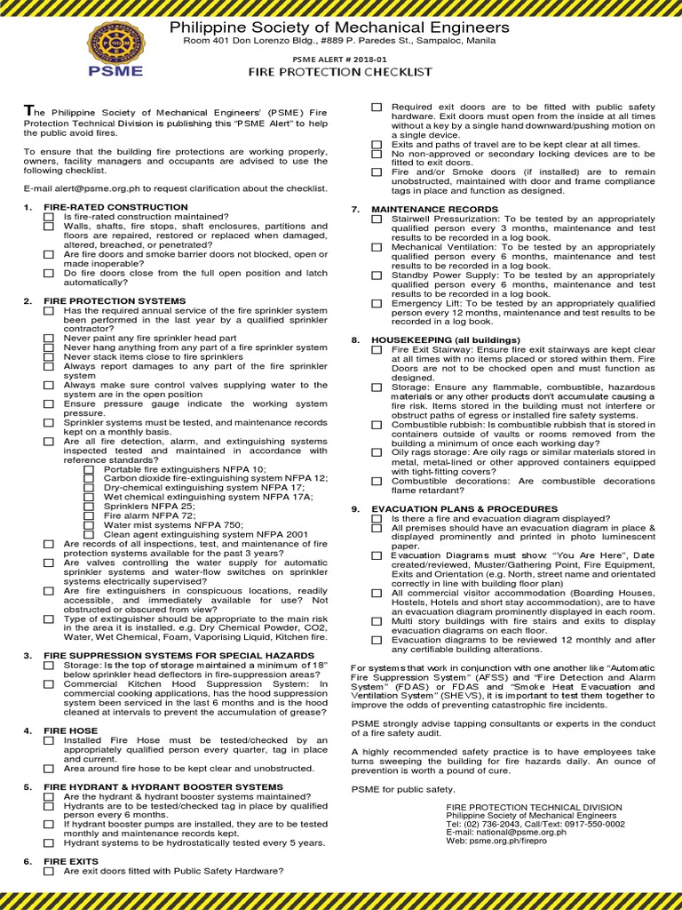 Philippine Society of Mechanical Engineers: Fire Protection Checklist ...