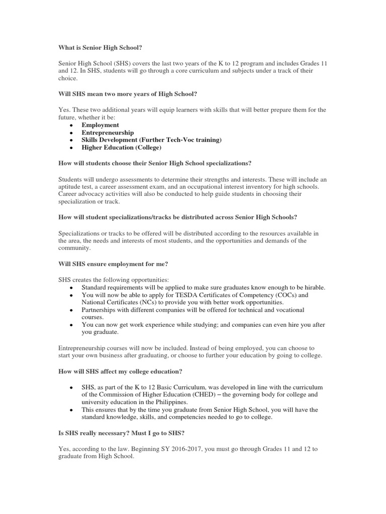 What Is Senior High School | PDF | School Voucher | Curriculum