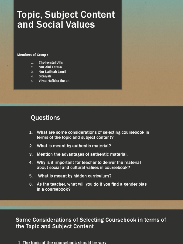 Topic, Subject Content and Social Values-BISMILLAH | PDF