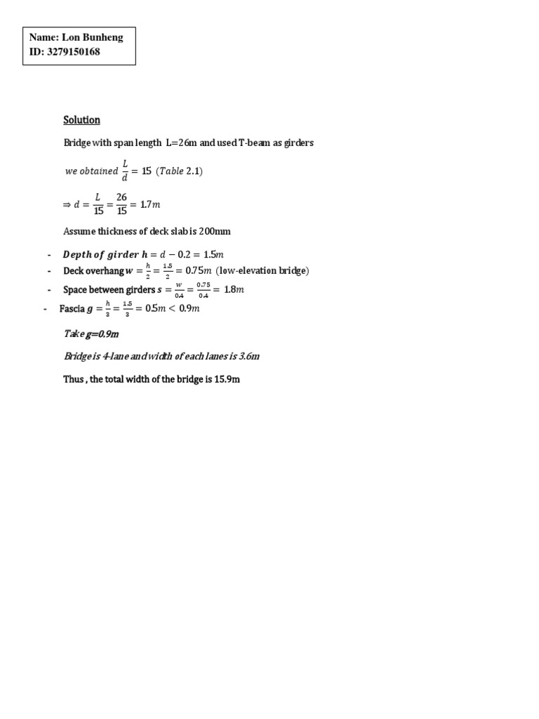 ID 3279150168 Bridge Design Calculations | PDF