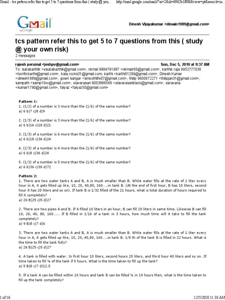 Tcs Pattern Refer This To Get 5 To 7 Questions From This (Study at Your ...