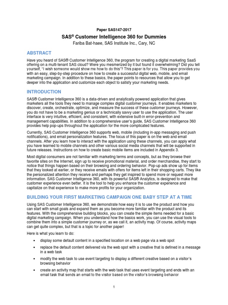 SAS Customer Intelligence 360 For Dummies: Fariba Bat-Haee, SAS ...