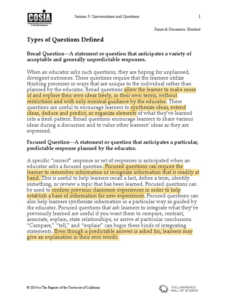 Types of Questions Defined | PDF | Question | Learning