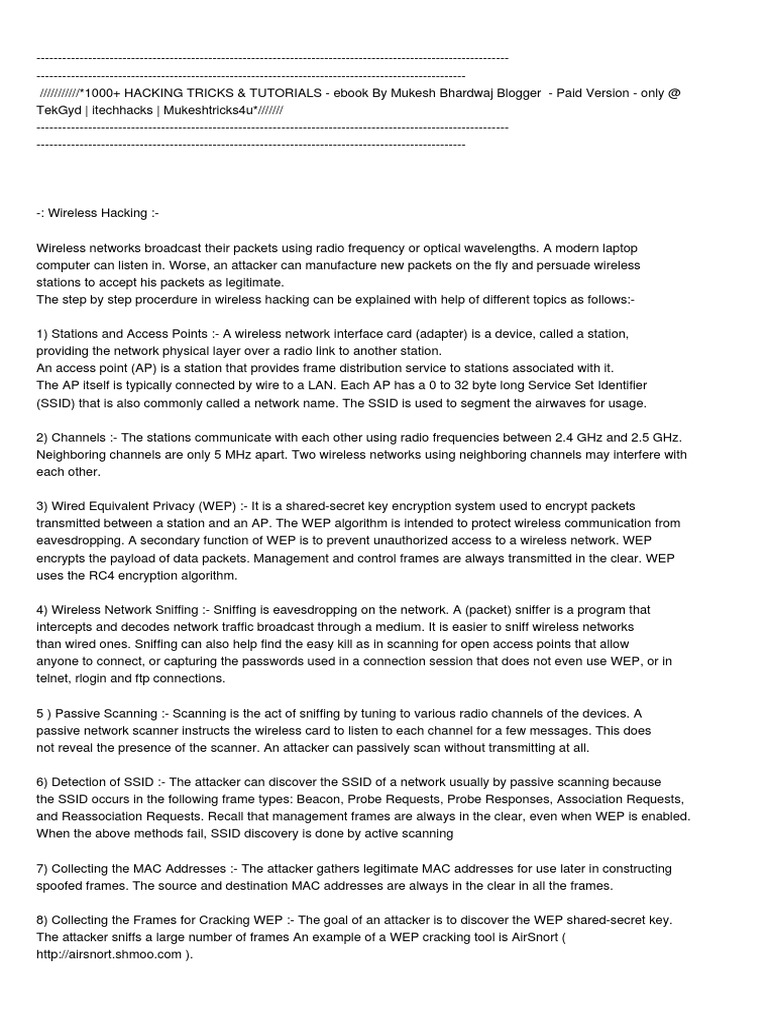 Wireless Hacking Report | PDF | Wireless Lan | Denial Of Service Attack