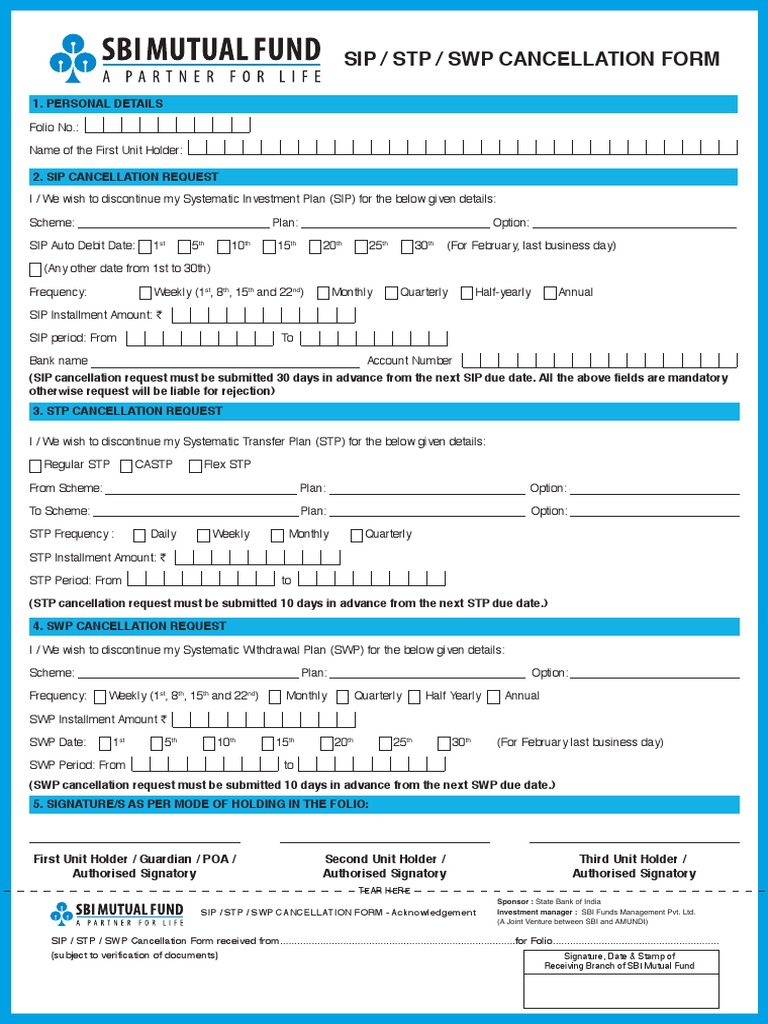 Sip STP SWP Cancellation Form | PDF | Banking | Business