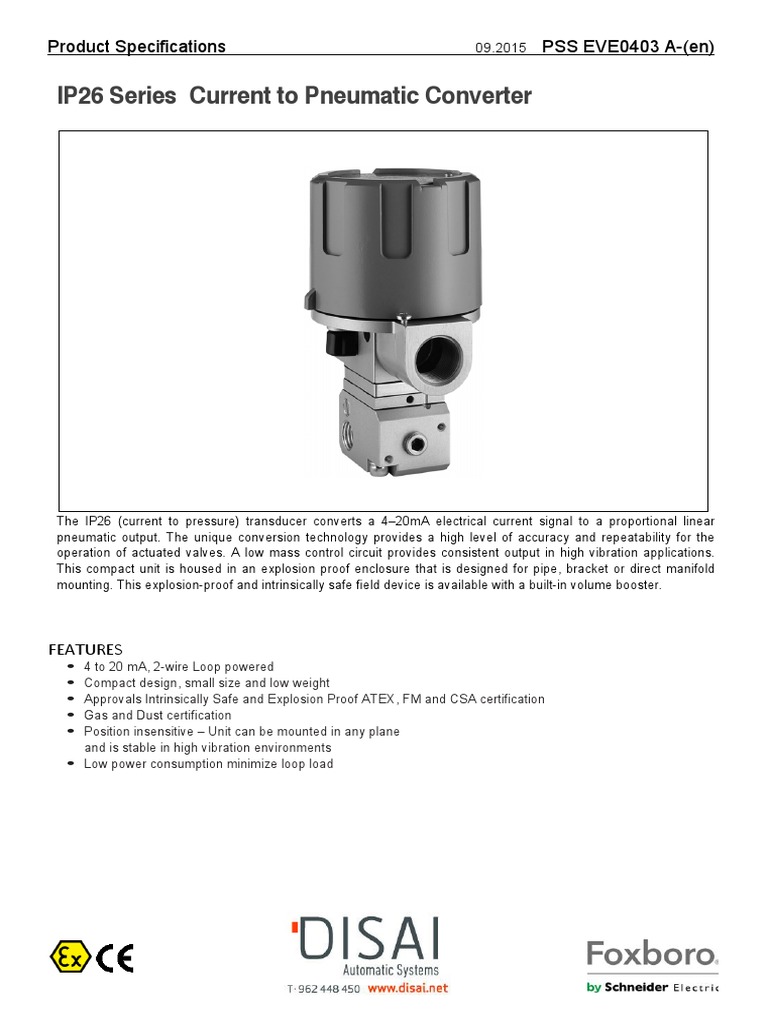 IP26 Series Current To Pneumatic Converter: Product Specifications PSS ...