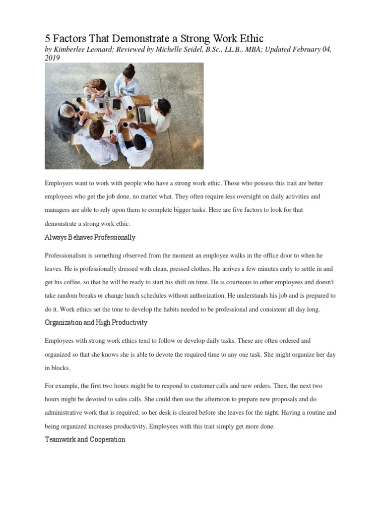 5 Factors That Demonstrate A Strong Work Ethic | PDF | Motivation ...