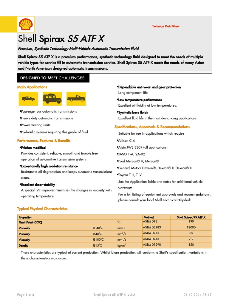 Shell Spirax S5 Atf X: Main Applications | PDF | Motor Oil | Automotive ...