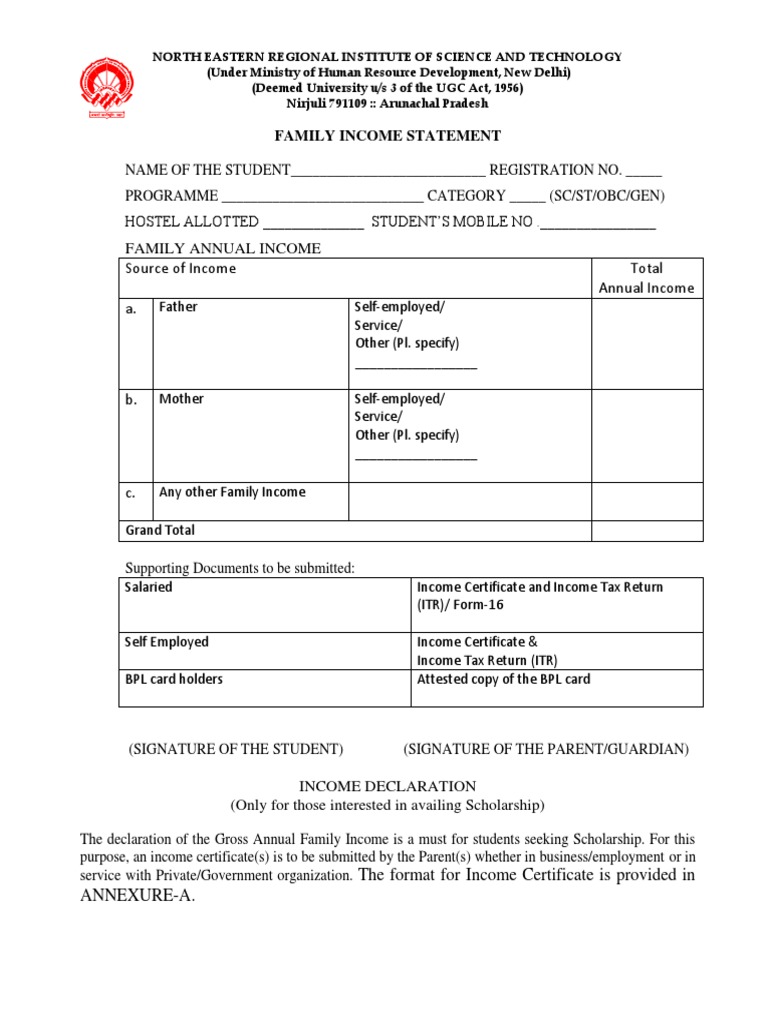 Format of Income Certificate & Med. Certificate Format - 2 | PDF ...