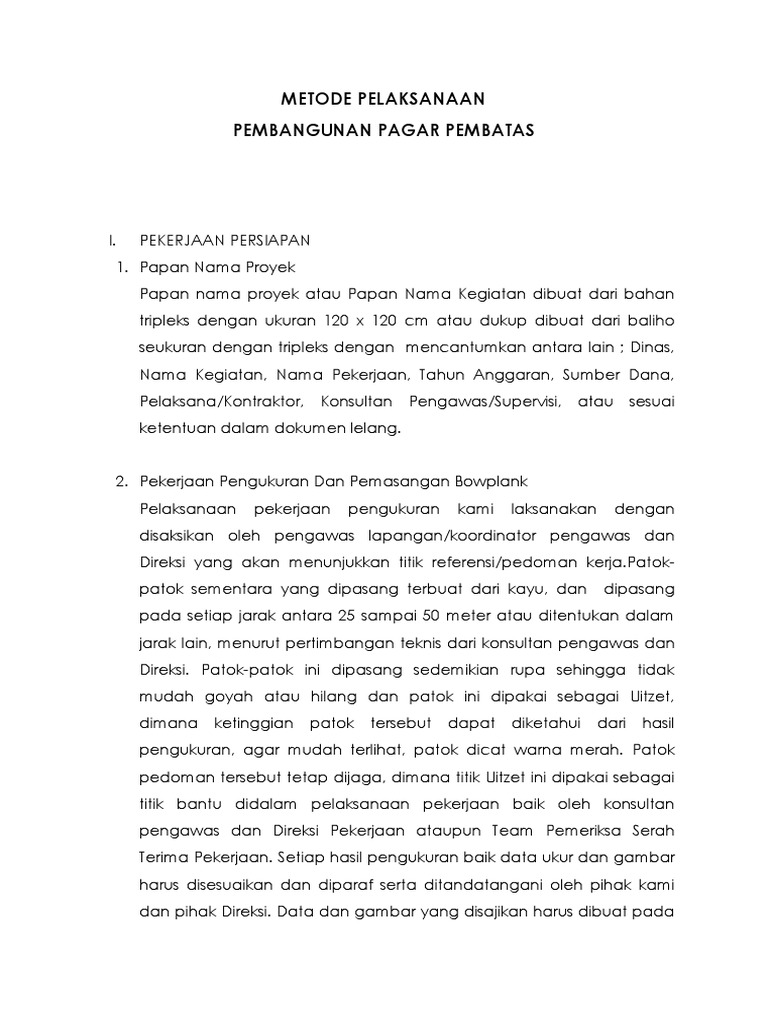 Metode Pelaksanaan Pagar Pembatas | PDF