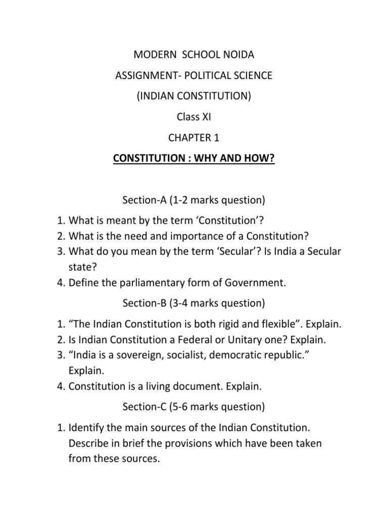 Political Science Assignment Class 11th | PDF | Constitution | Public Law
