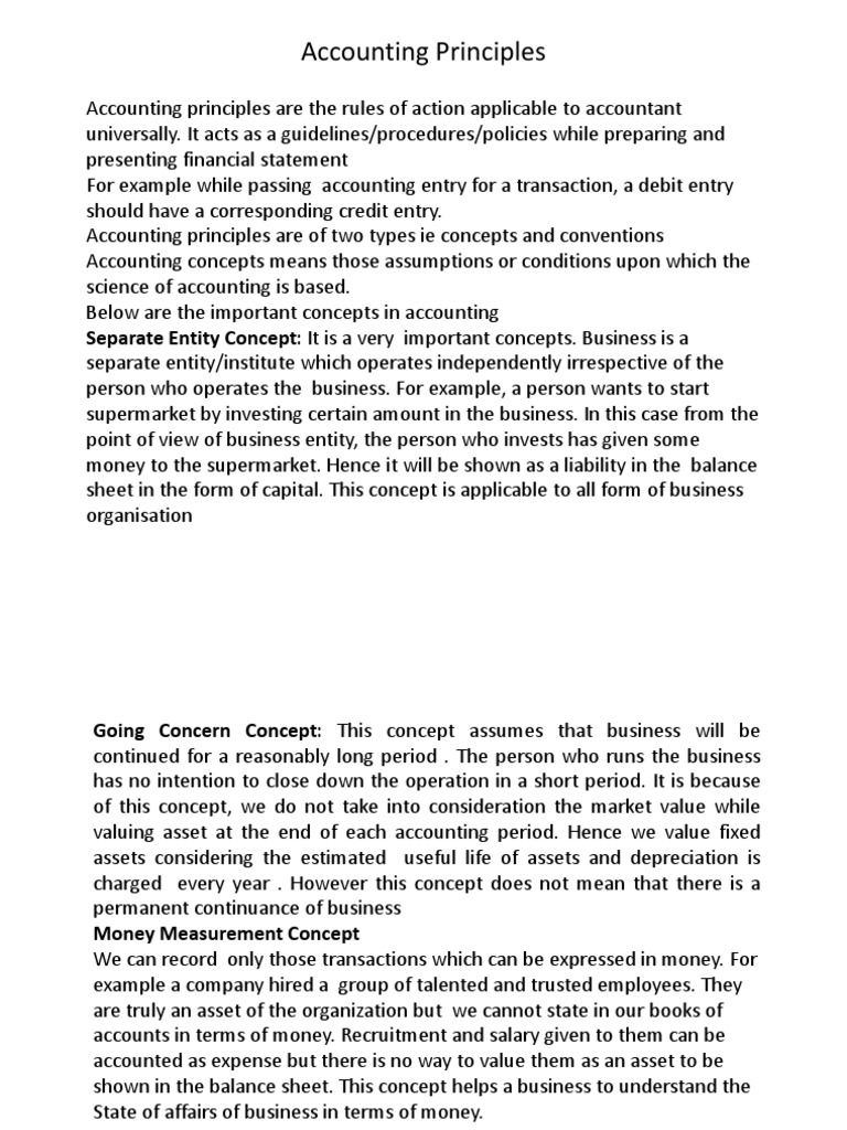 Accounting Principles: Separate Entity Concept: It Is A Very Important ...