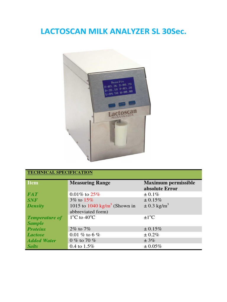 Lactoscan SL Milk Analyzer Specs | PDF | Computers | Technology ...
