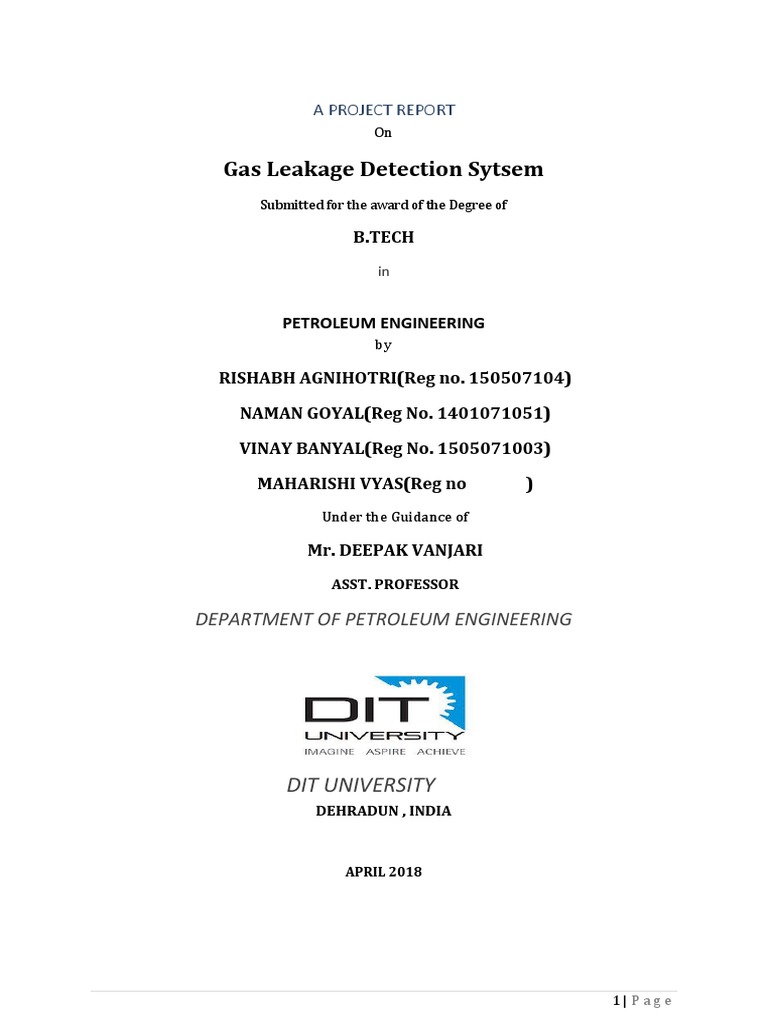 A PROJECT REPORT Gas Leakage Detection S | PDF | Chemistry | Energy And ...