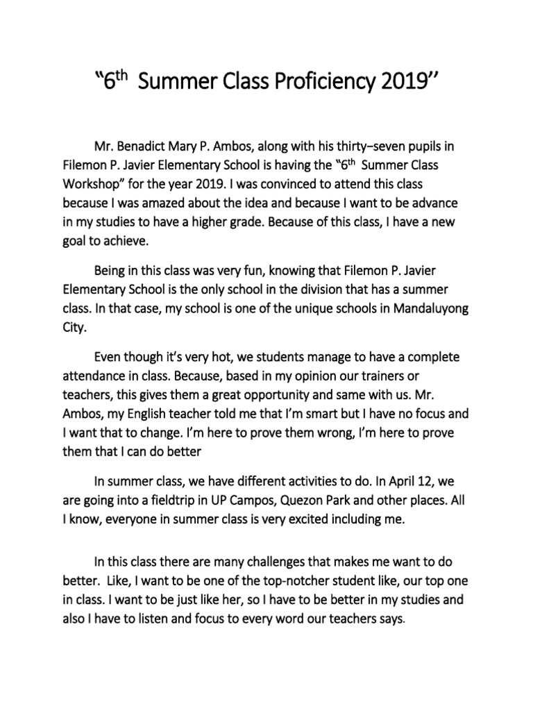6 Summer Class Proficiency 2019'' | PDF
