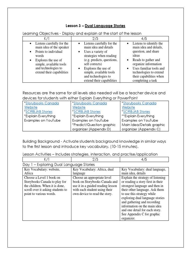 Lesson 3 Dual Language Stories | PDF | Vocabulary | Multimedia