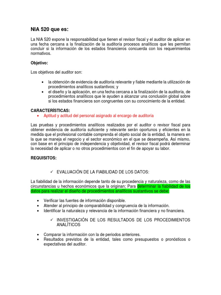 Nia 520 | PDF | Auditoría | Contralor