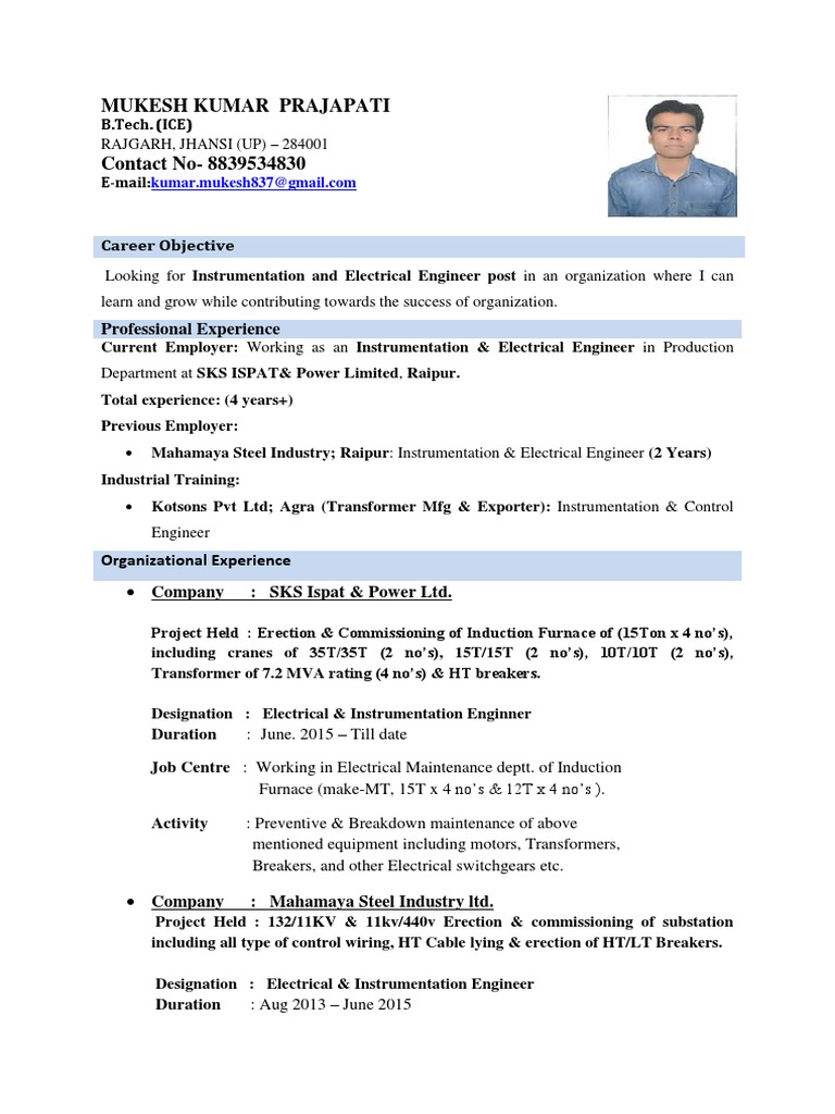 Mukesh Resume | PDF | Transformer | Electrical Equipment