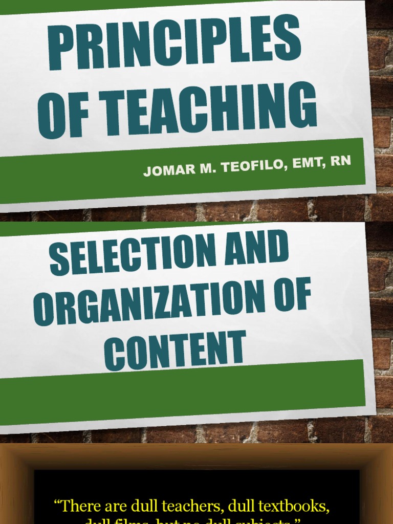 Principles of Teaching - Part 1 | PDF | Learning | Curriculum