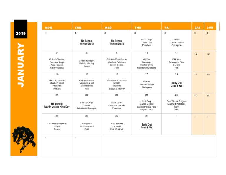 January 2019 Lunch Calendar | PDF | North American Cuisine | Salad