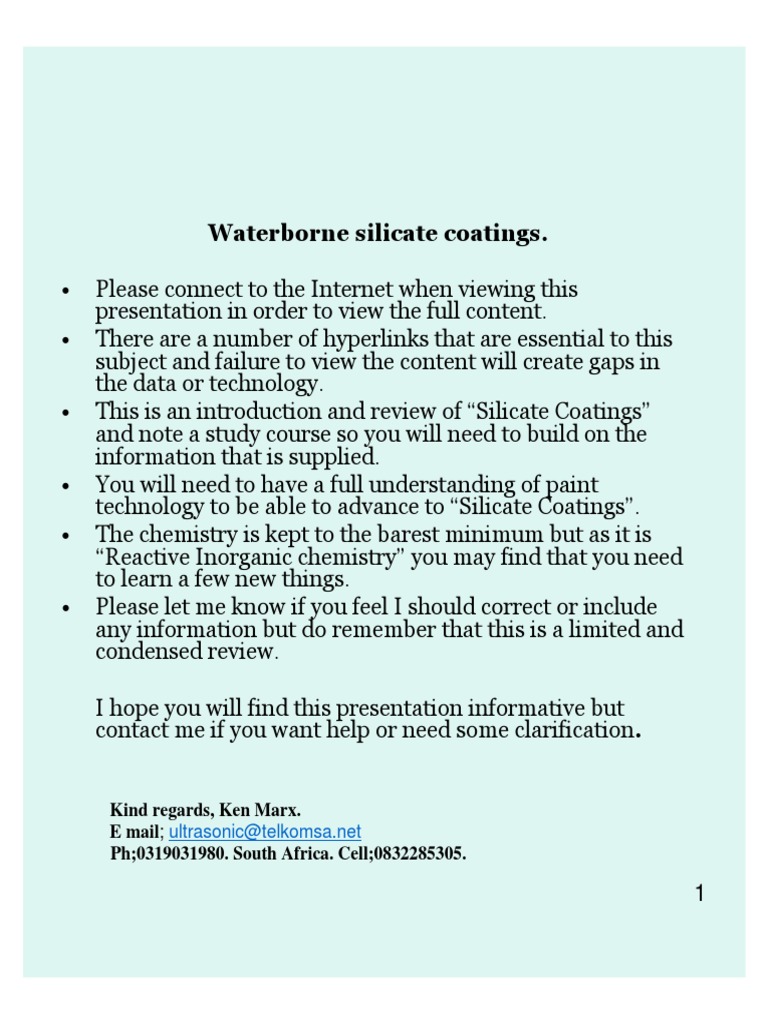 Waterborn Silicate Paints | PDF | Silicon Dioxide | Silicate