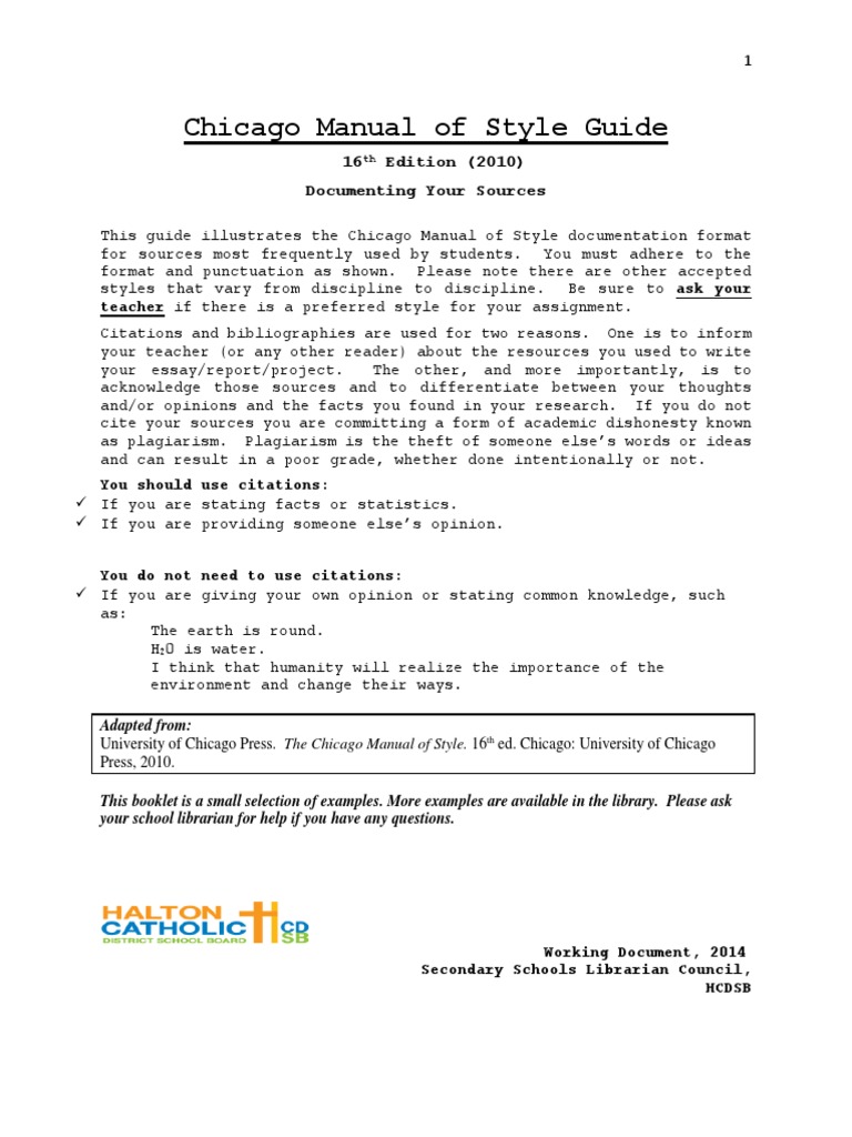 Chicago Manual of Style Guide: 16 Edition (2010) Documenting Your ...