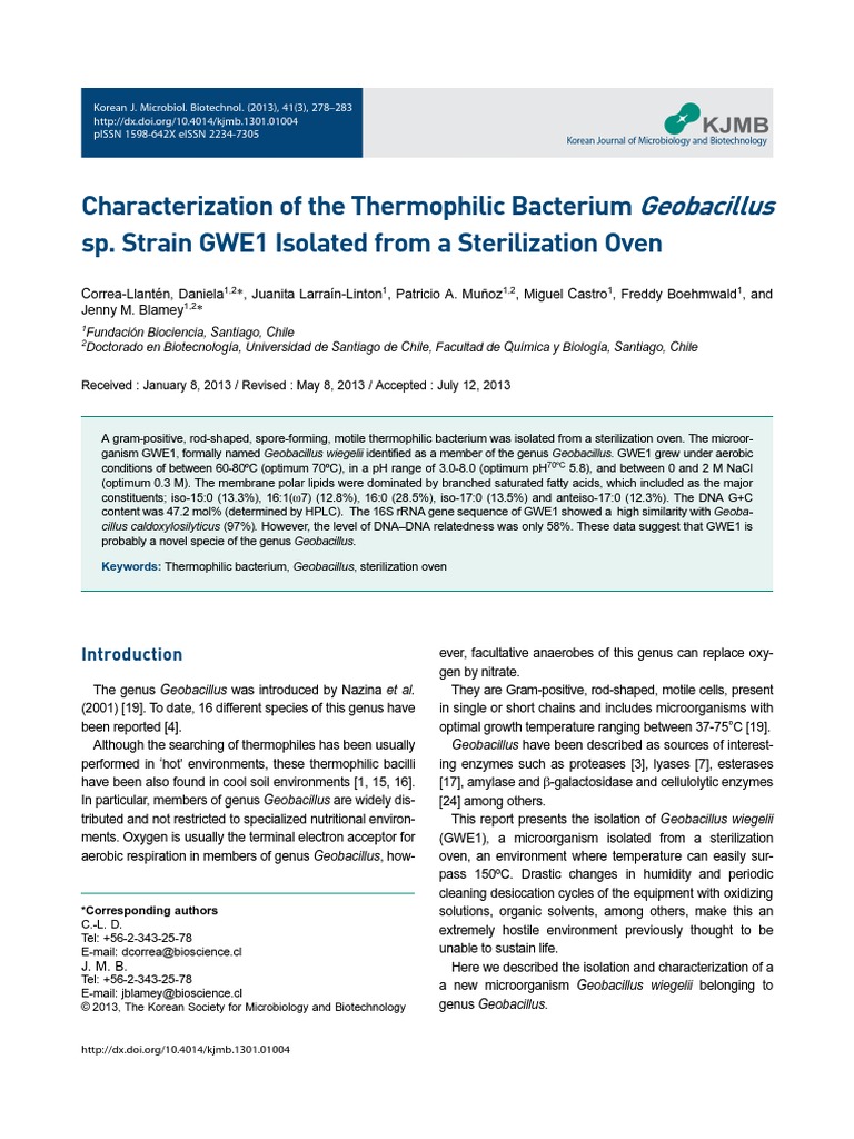 (2013) Characterization of The Thermophilic Bacterium Geobacillus Sp ...