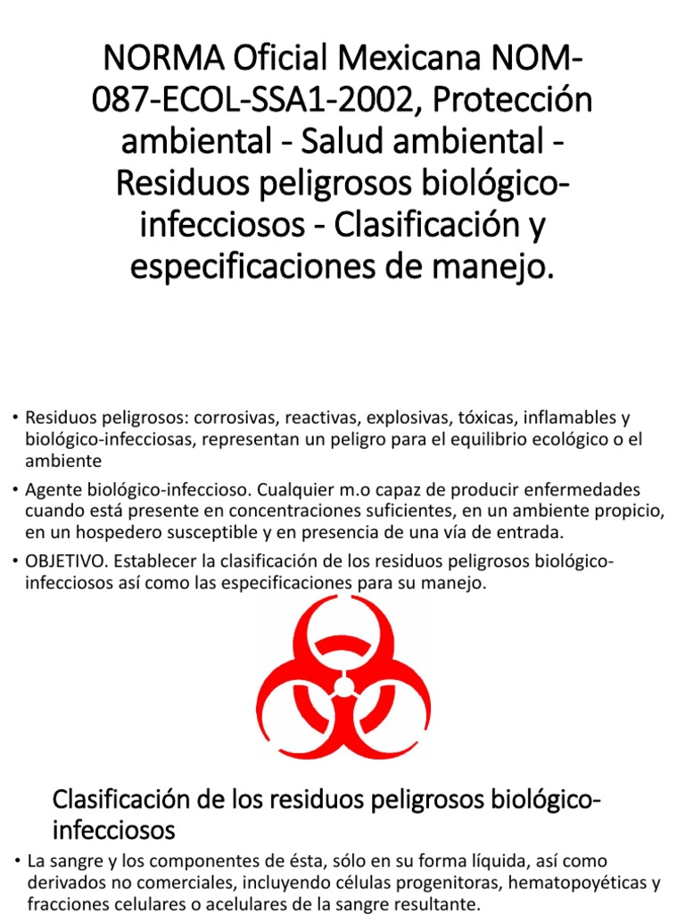 NORMA Oficial Mexicana NOM-087-ECOL-SSA1-2002, Protección Ambiental ...