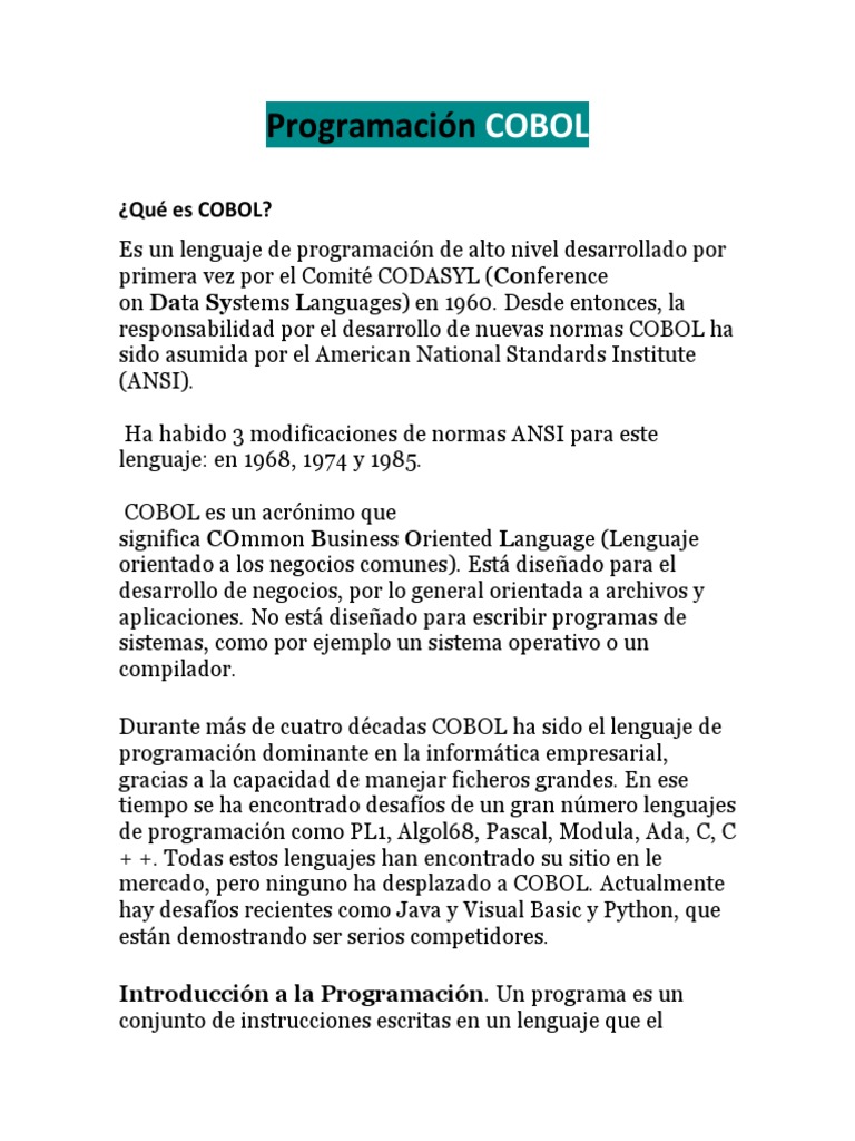 Programando en COBOL For Beginners | PDF | Programa de computadora | Programación