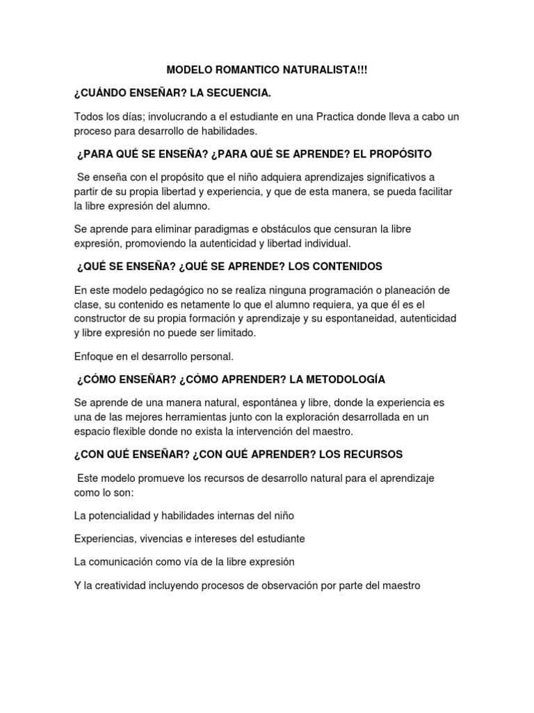 Modelo Romantico Naturista | PDF | Evaluación | Pedagogía