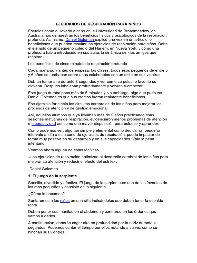 Ejercicios de Respiración para Niños | PDF | Science | Ciencia humana