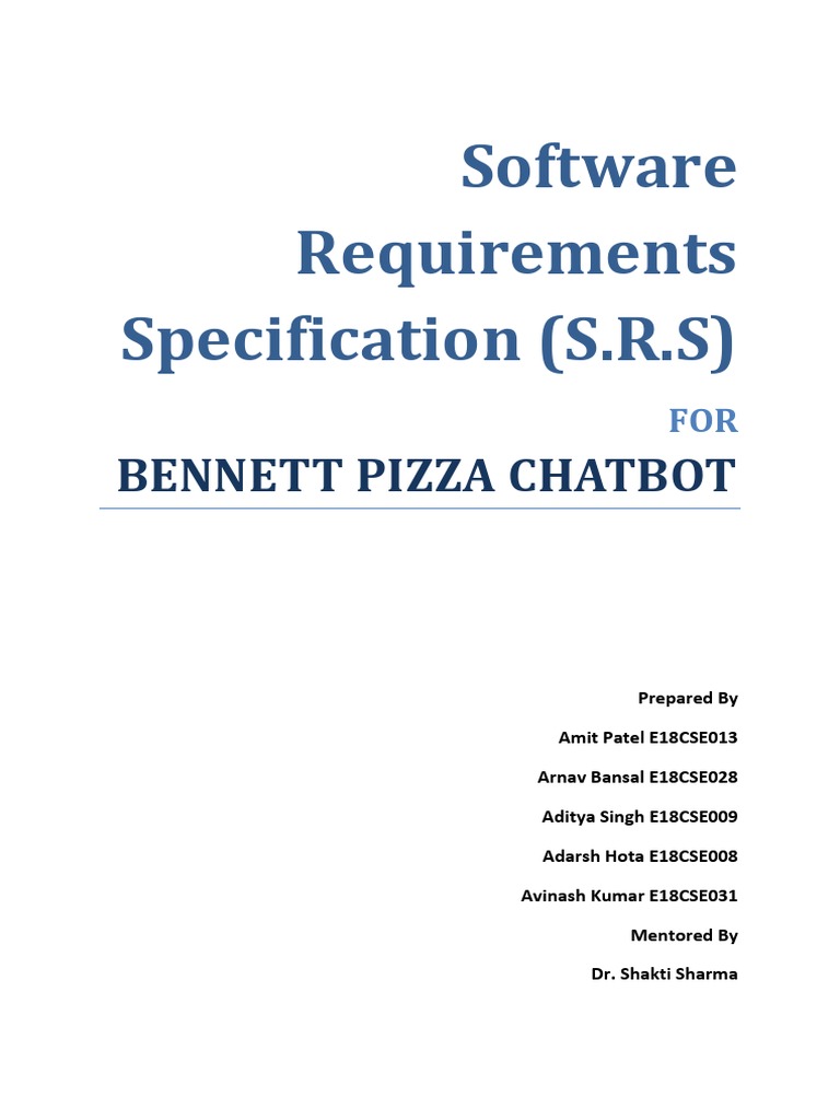 Bennett Pizza Chatbot SRS | PDF | Application Programming Interface | Internet Bot