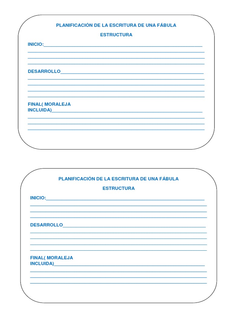 Planificación de Escritura de Fábula (Estructura) | PDF