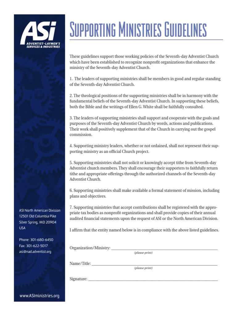 SDA Supporting Ministries Guidelines | PDF | Seventh Day Adventist ...