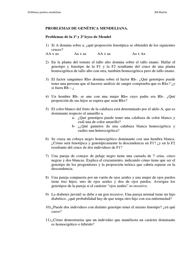Problemas de Genética Mendeliana | PDF | Dominancia (Genética) | Organismos