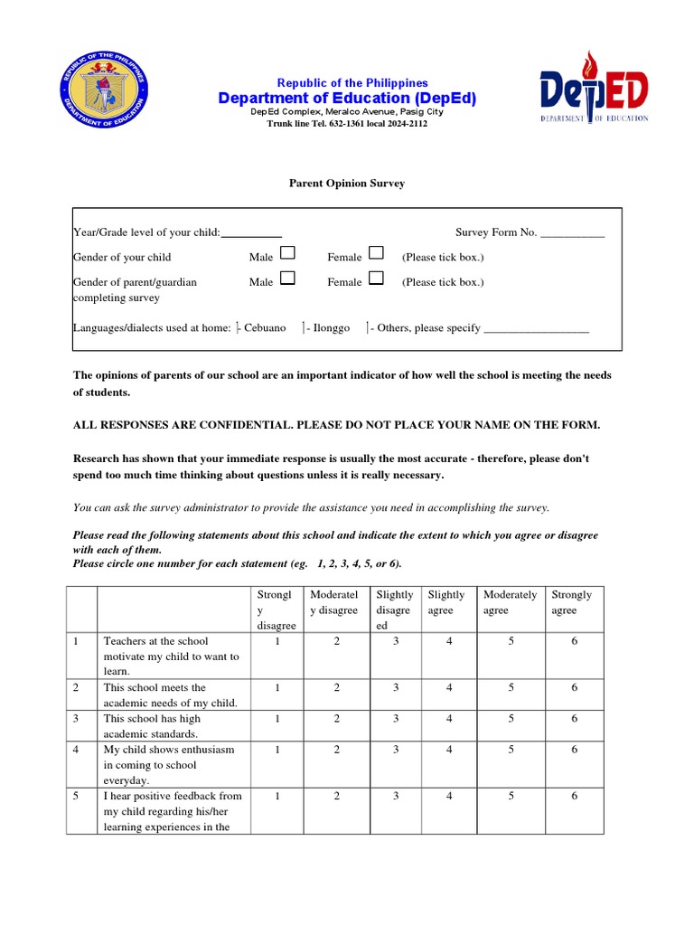 Parent Opinion Survey on School Quality | PDF | Teachers | Applied ...