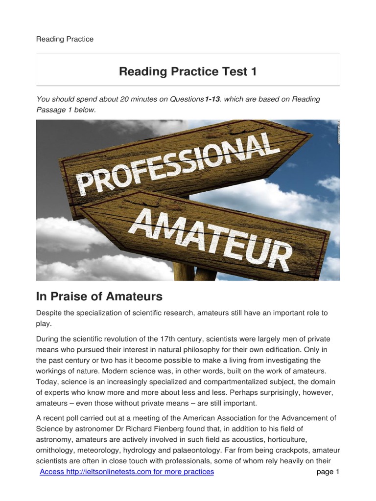 Reading Practice Test 1 | PDF | Literacy | Writers