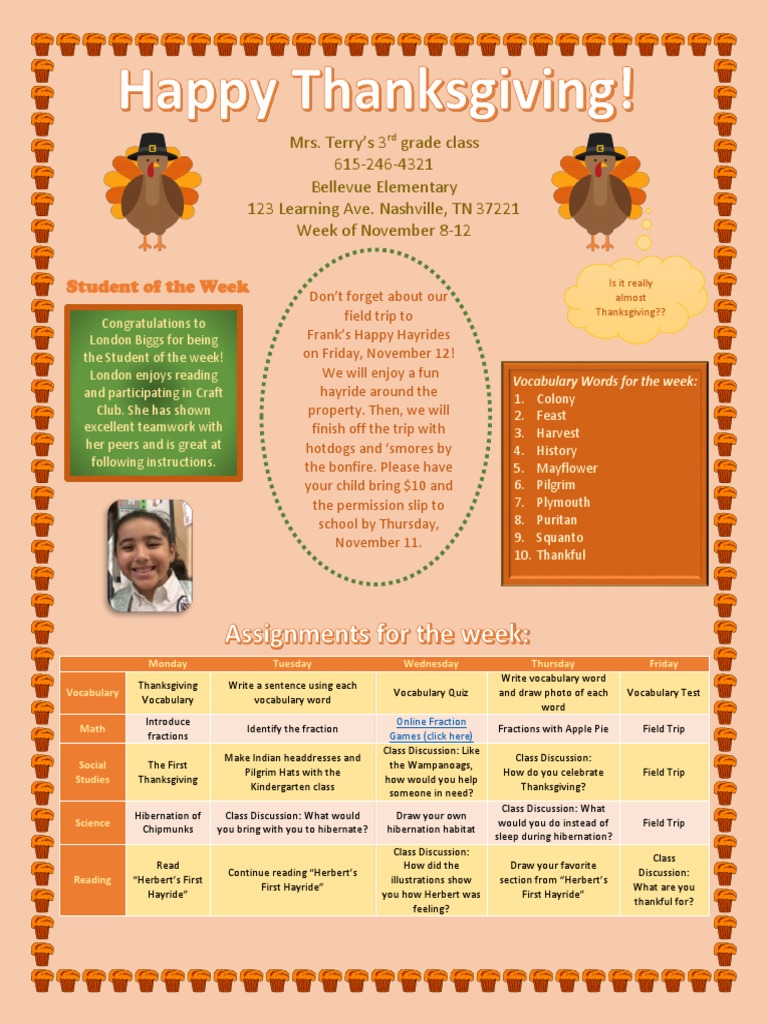 Classroom Newsletter | PDF | Thanksgiving | Learning