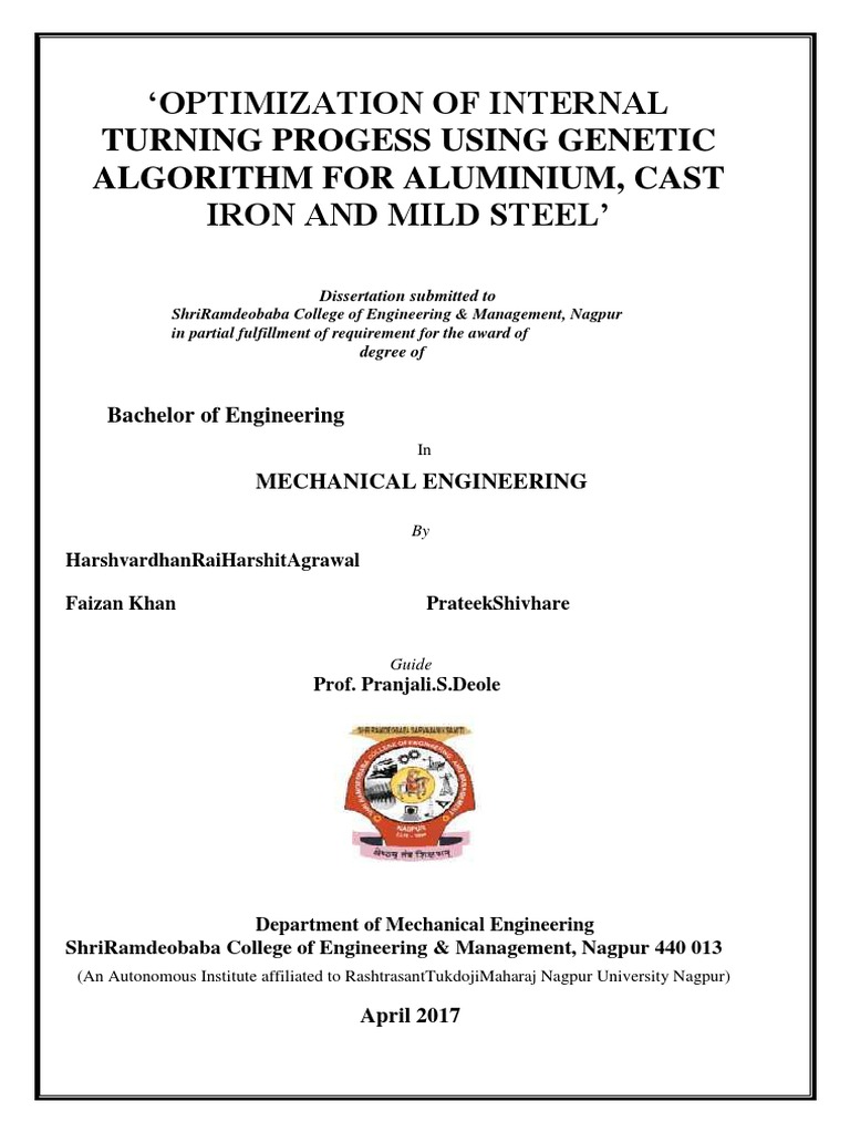 Optimization of Internal Turning Progess Using Genetic Algorithm For Aluminium, Cast Iron and ...