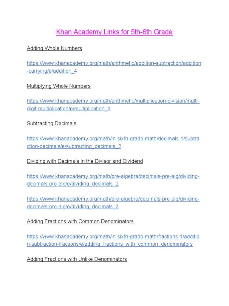 Khan Academy 5th To 6th Grade Math Summer Practice 2 | Download Free ...