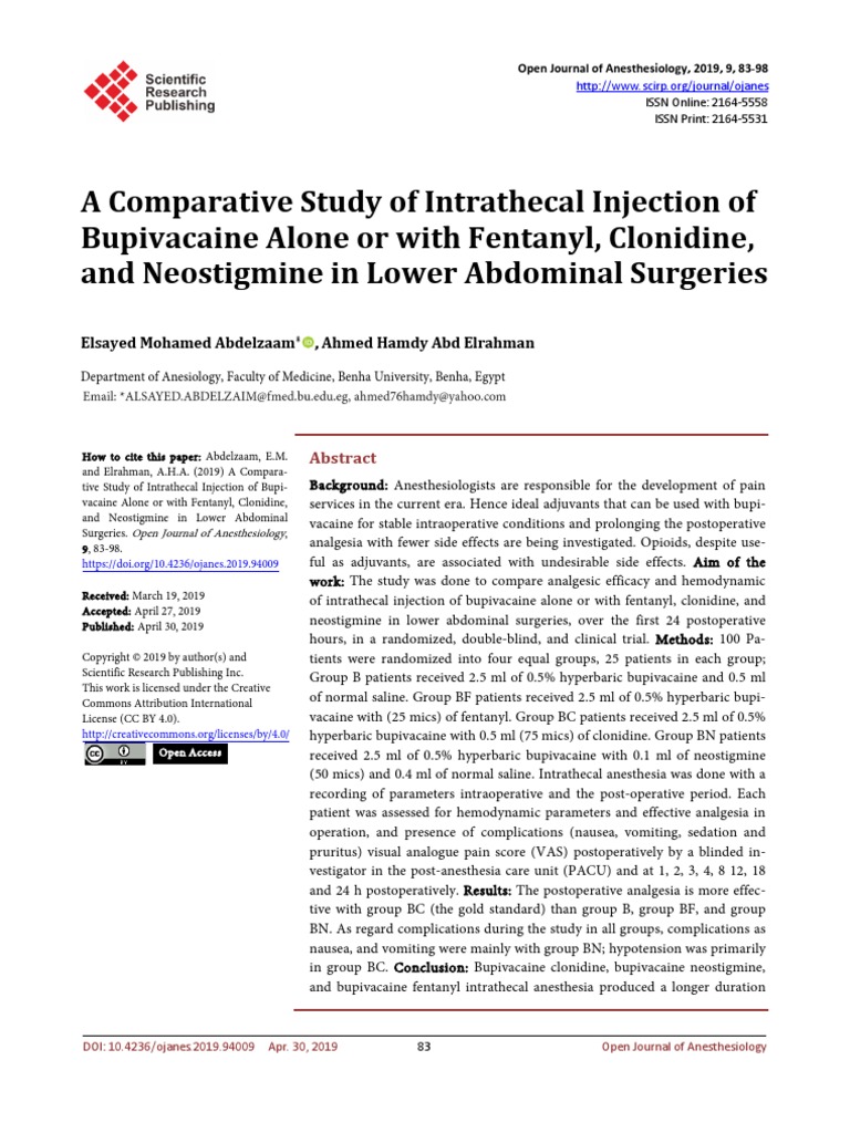 A Comparative Study of Intrathecal Injection of Bupivacaine Alone or ...