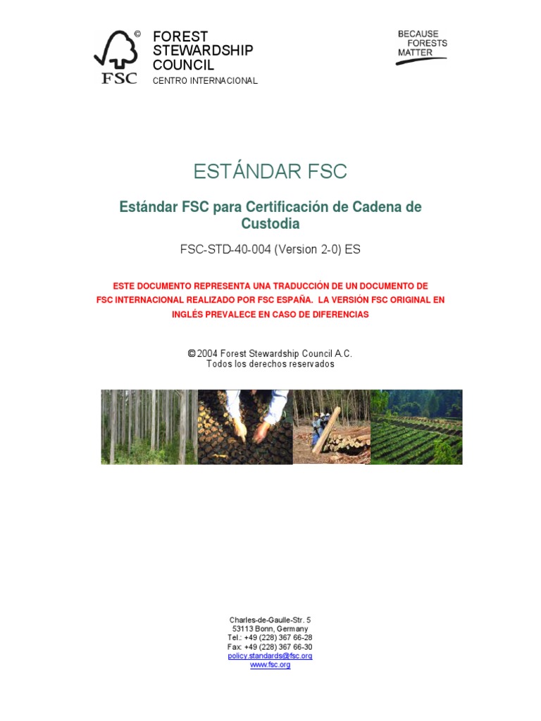 FSC STD 40 004 V2 0 - ES Estandar para Certificacion | Descargar gratis ...