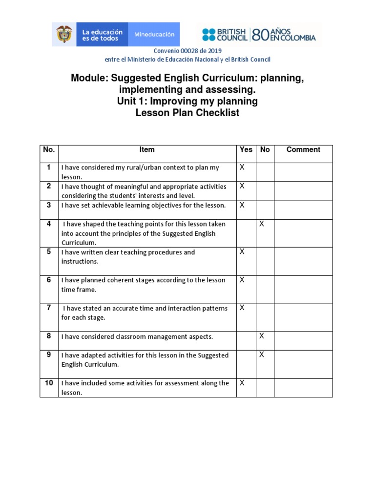 English Lesson Planning Checklist | PDF | Career & Growth | Art