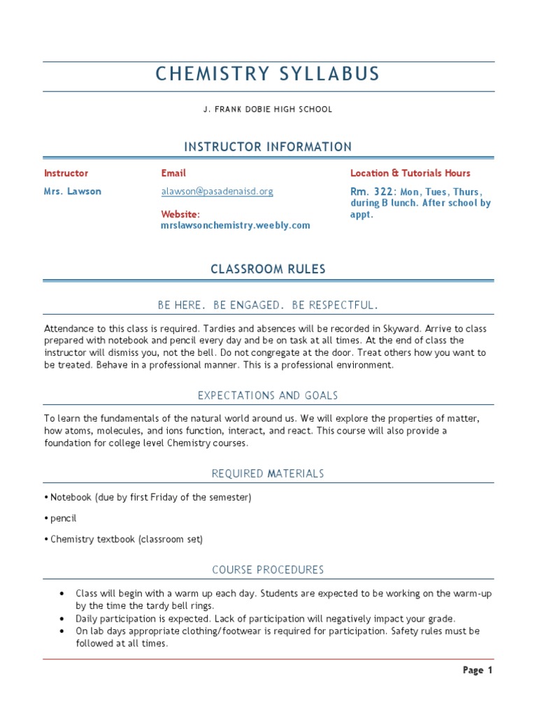 Chemistry Syllabus | Download Free PDF | Academic Dishonesty | Quiz