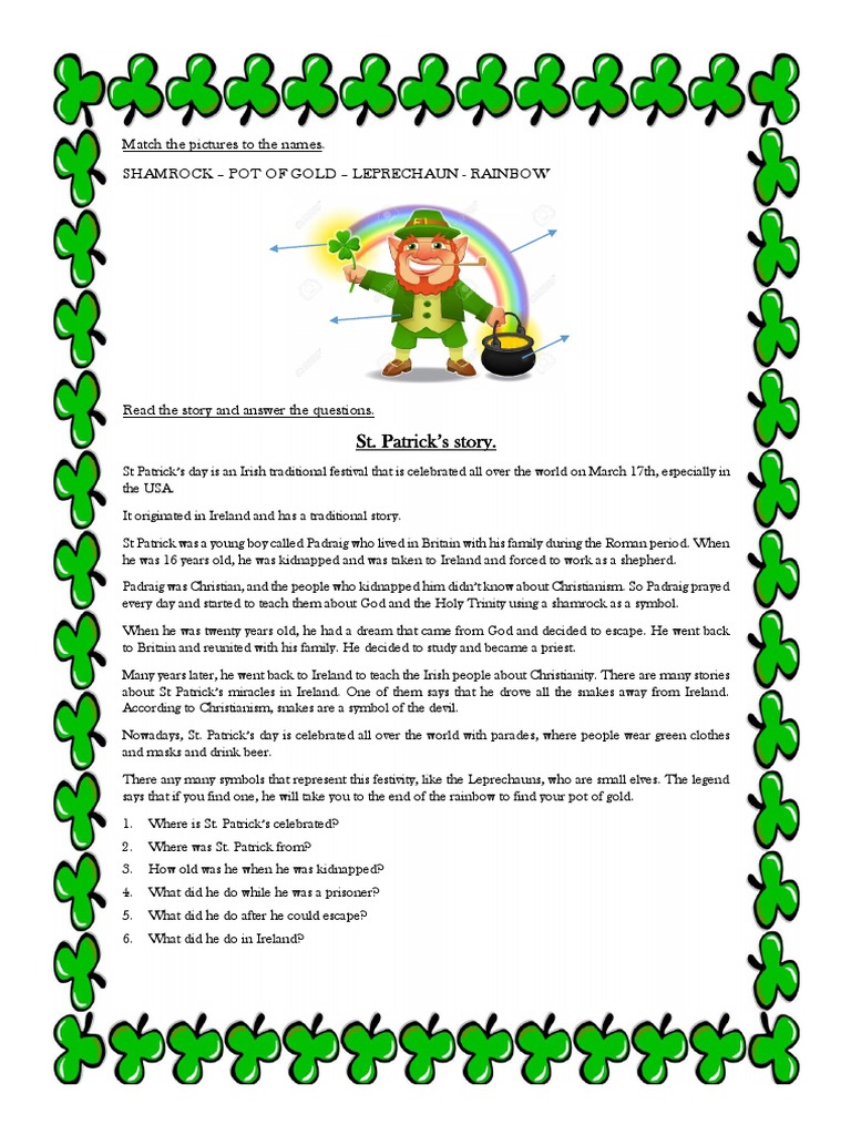 ST Patrick - Reading Comprehension | Download Free PDF | Saint Patrick