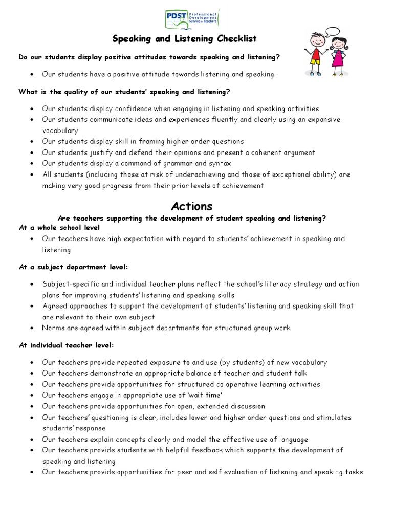 Speaking and Listening Checklist | PDF