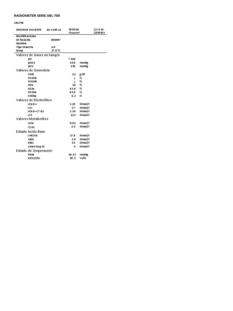 Gasometria Arterial ABL 700 | PDF