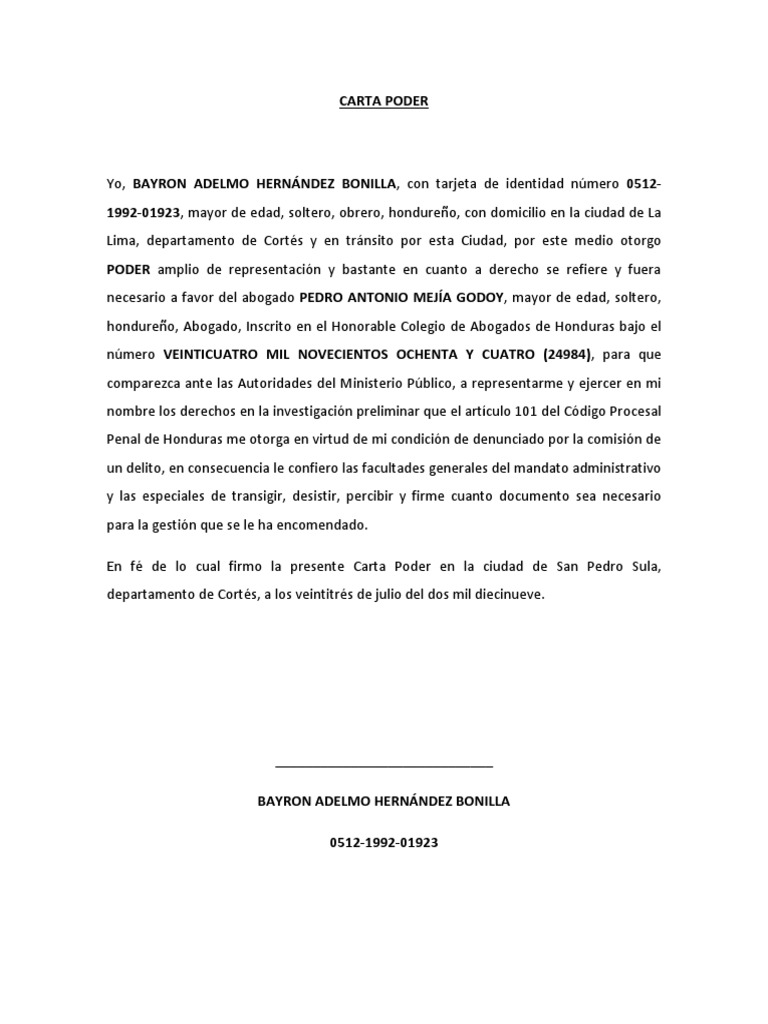 Carta Poder MP Honduras | PDF