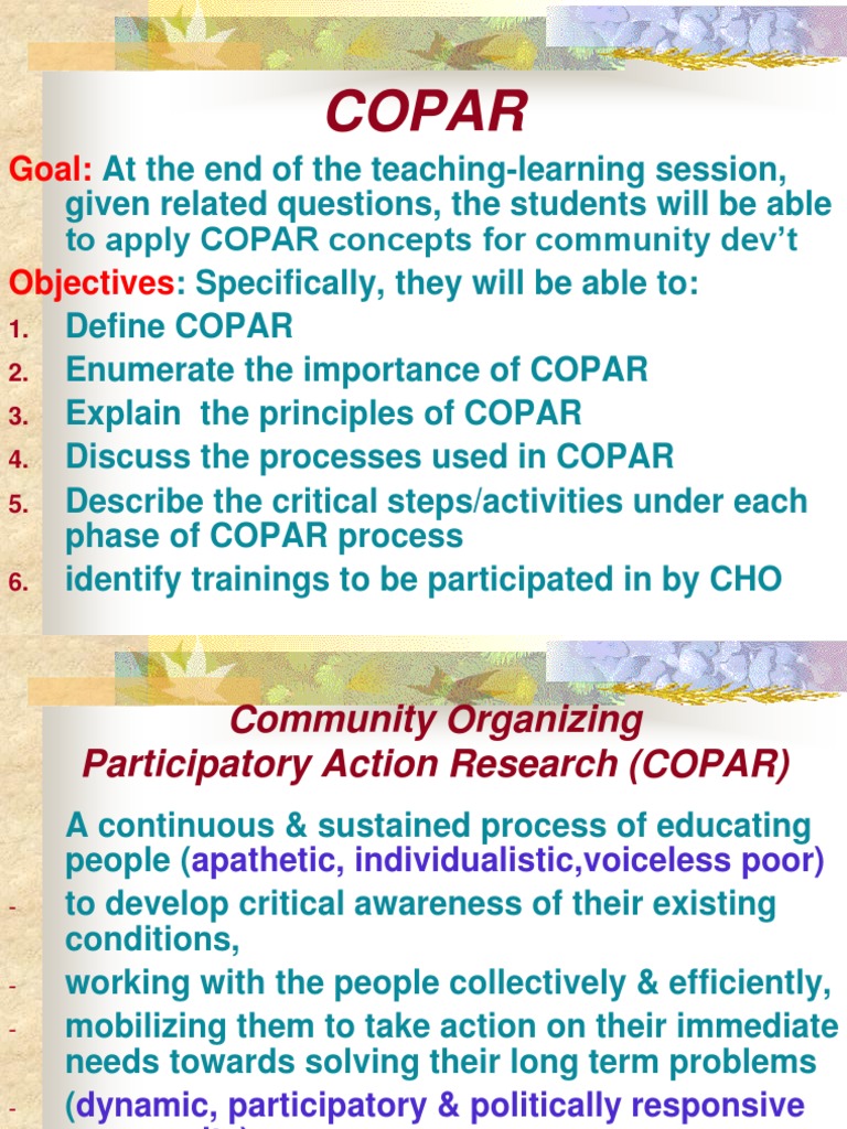Community Organizing Participatory Action Research (COPAR) | PDF ...
