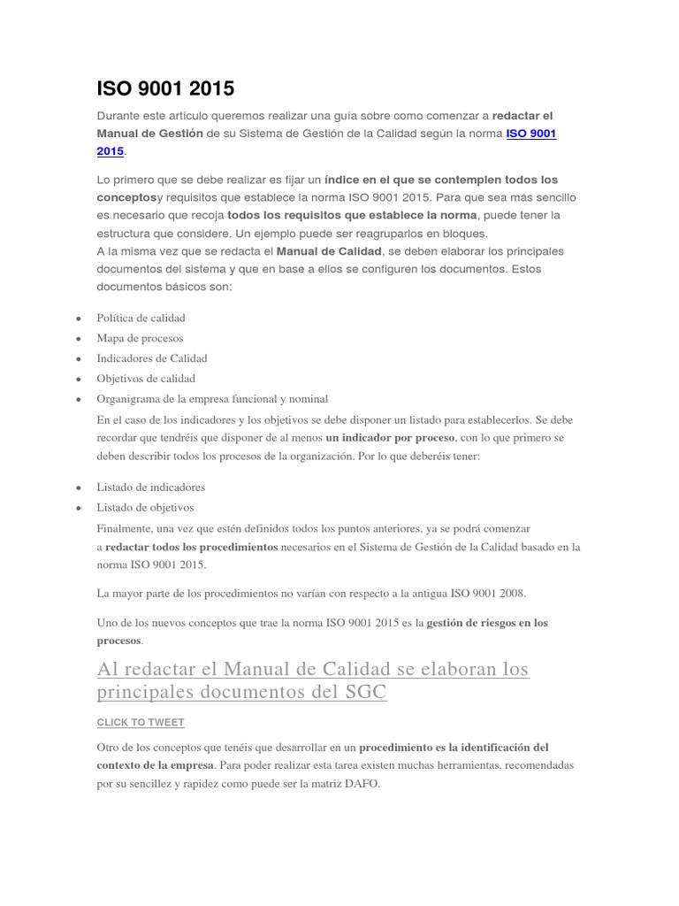Manual de Calidad Iso 9001 2015 | PDF | Gestión de la calidad | Calidad (comercial)